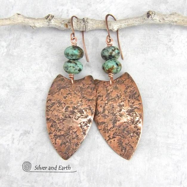 Copper Tribal Shield Earrings with Natural Turquoise - African Jewelry ...